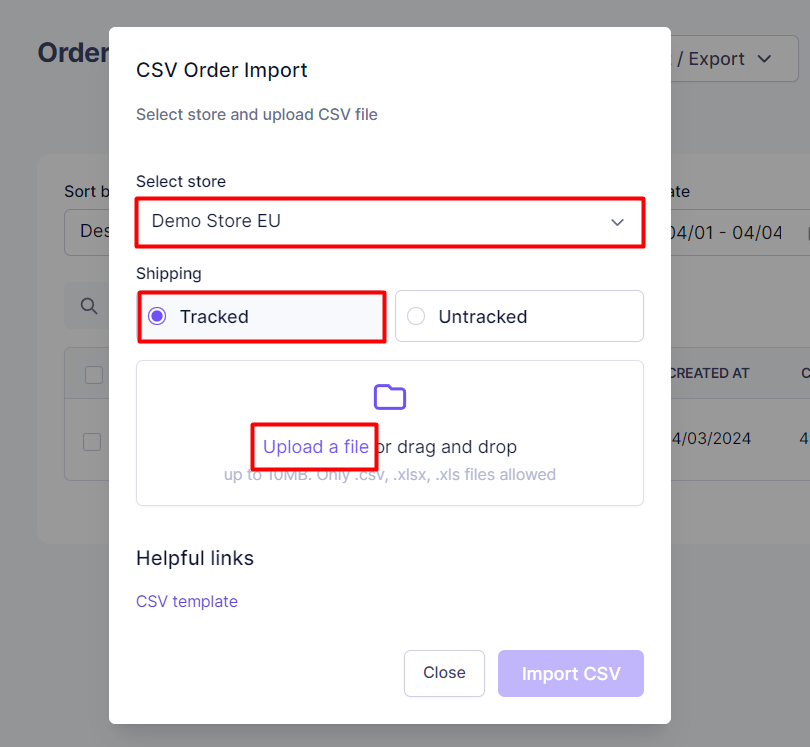 How to import orders using the CSV file functionality?